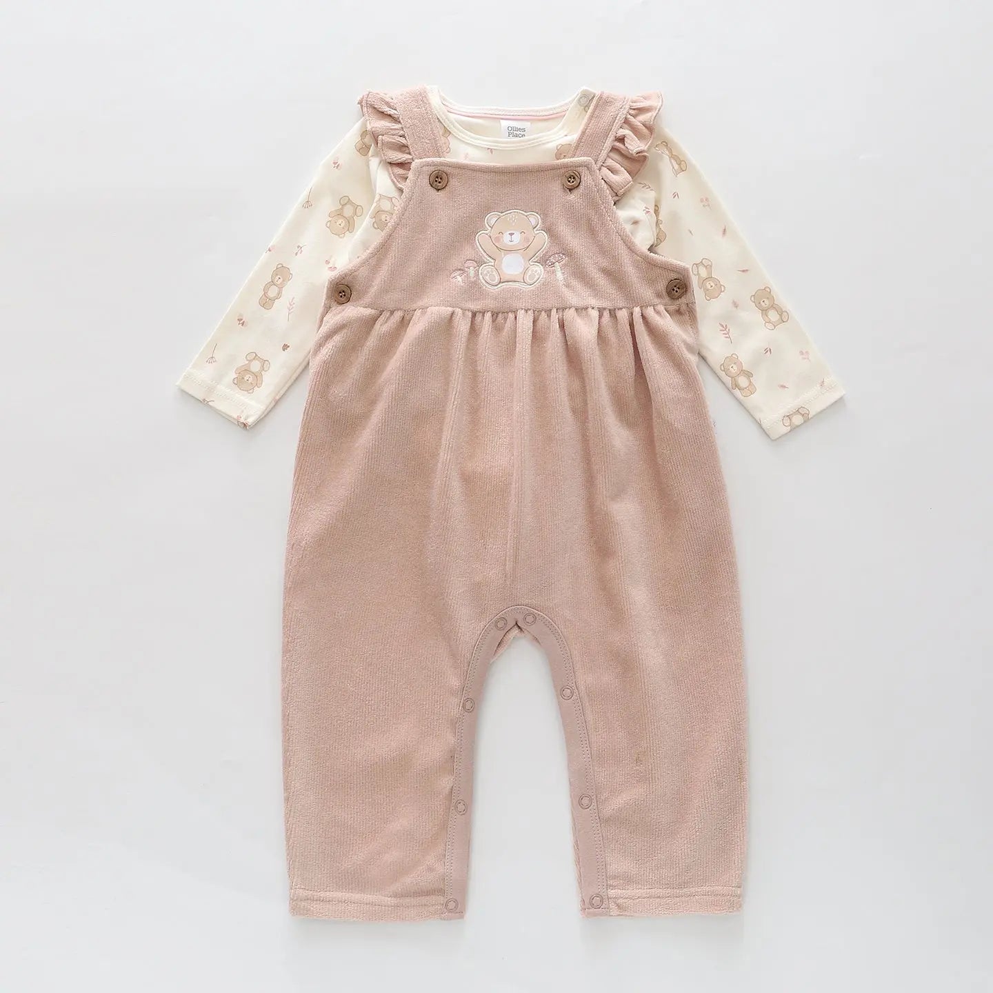 Baby Bear Velour Overalls Set -Ollies Place